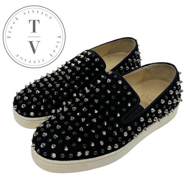 クリスチャンルブタン Christian Louboutin ローラーボート スニーカー 靴 シューズ スエード ブラック 黒 シルバー スリッポン スパイク