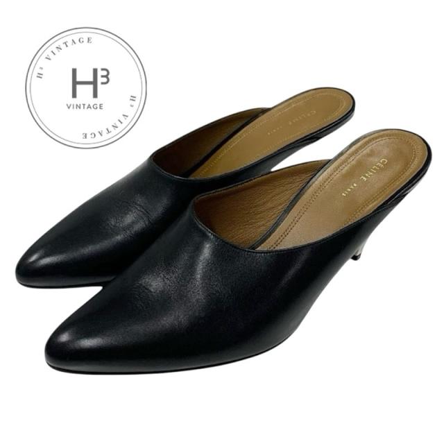 セリーヌ CELINE パンプス 靴 シューズ レザー ブラック 黒 シルバー ミュール サンダル バンバン メタルヒール