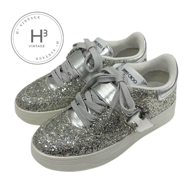 ジミーチュウ JIMMY CHOO OSAKA LACE UP スニーカー 靴 シューズ グリッター レザー シルバー ビジュー ベルト