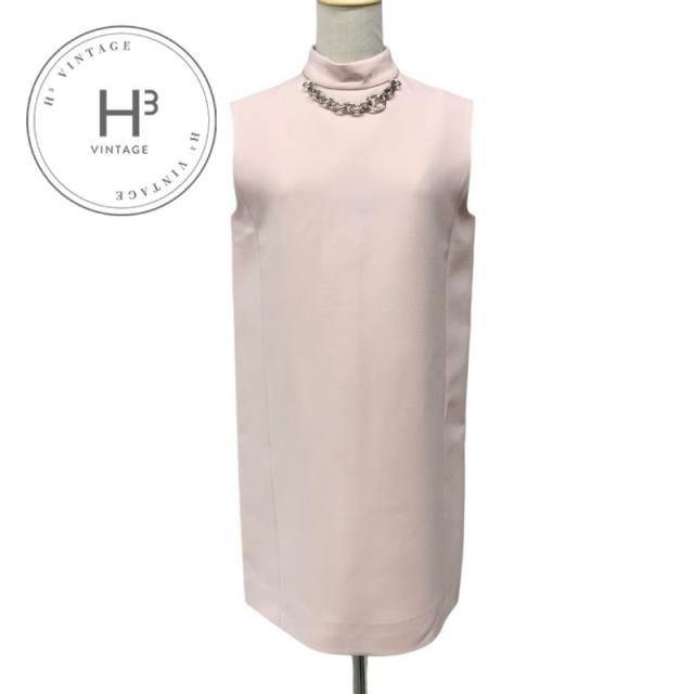 ルイヴィトン LOUIS VUITTON ワンピース ウール シルク ピンク シルバー モックネックストレートドレス ノースリーブ LV サークル