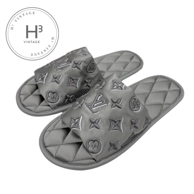ルイヴィトン LOUIS VUITTON ホーミーライン モノグラム フラットシューズ 靴 シューズ サテン グレー 未使用 スリッパ