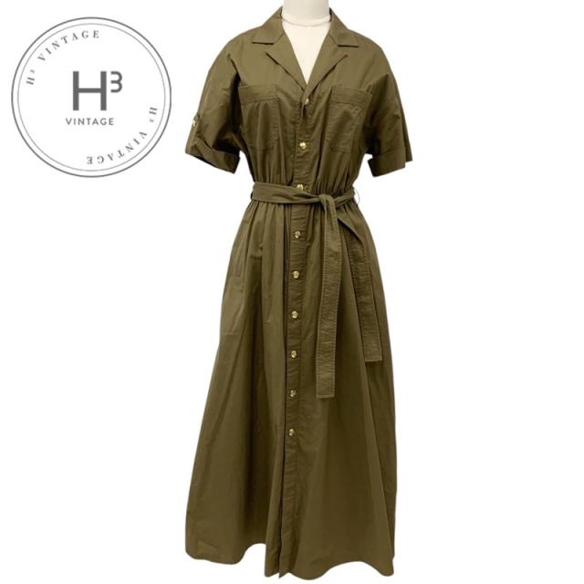 セリーヌ CELINE ワンピース コットン カーキ ゴールド サファリドレス