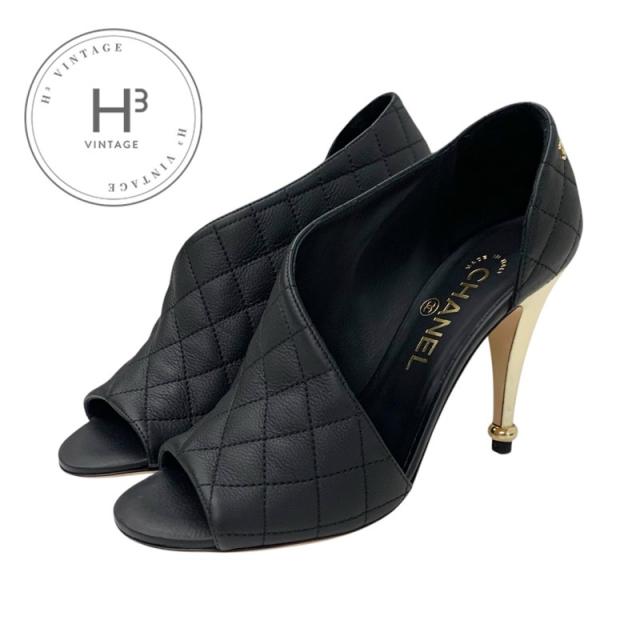 シャネル CHANEL パンプス 靴 シューズ レザー ブラック ゴールド 未使用 ココマーク マトラッセ ブーティ