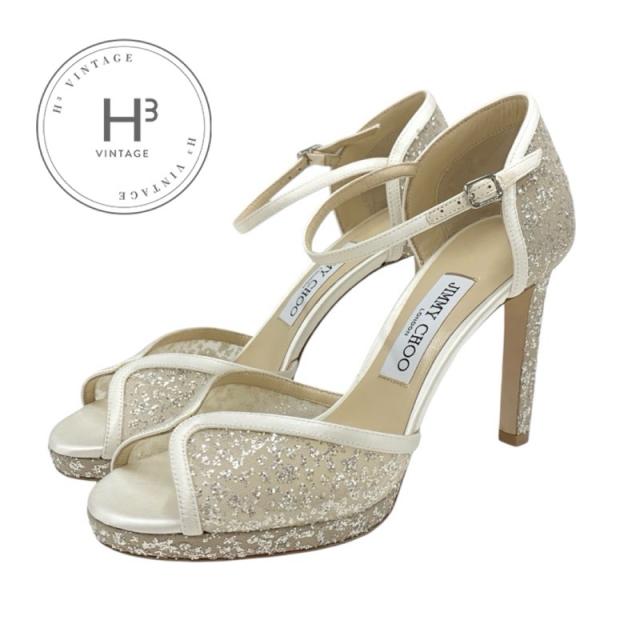 ジミーチュウ JIMMY CHOO Lacia100 パンプス 靴 シューズ メッシュ サテン ホワイト ベージュ 白 グリッター アンクルストラップ