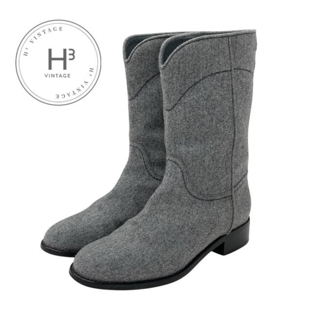 シャネル CHANEL ブーツ ショートブーツ 靴 シューズ ウール グレー ココマーク ミドルブーツ