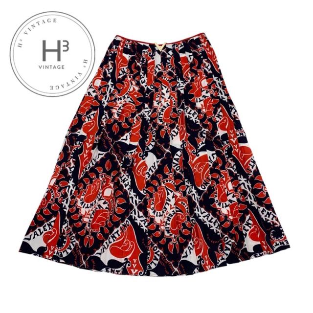 ヴァレンティノ VALENTINO ボトムス シルク マルチカラー スカート Vゴールド ロゴ ミディ丈