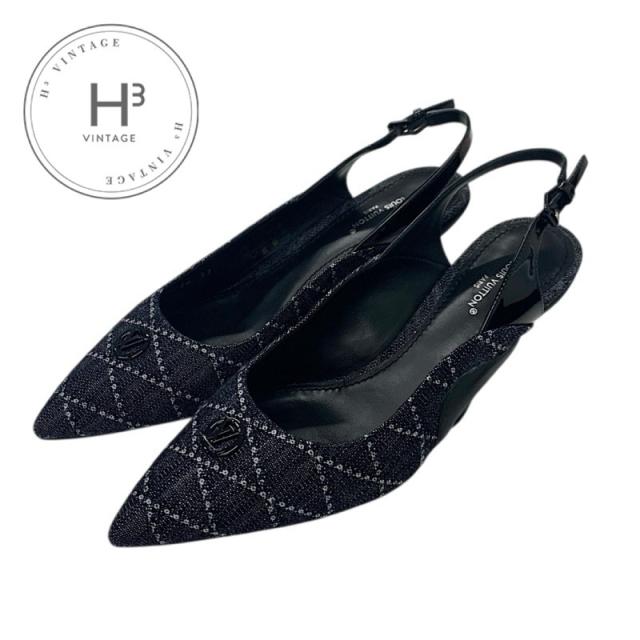 ルイヴィトン LOUIS VUITTON アークライトライン パンプス 靴 シューズ デニム パテント ラバー ネイビー ブラック LVロゴ