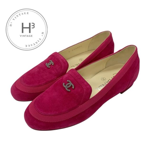 シャネル CHANEL ローファー 革靴 靴 シューズ スエード ピンク ココマーク フラットシューズ