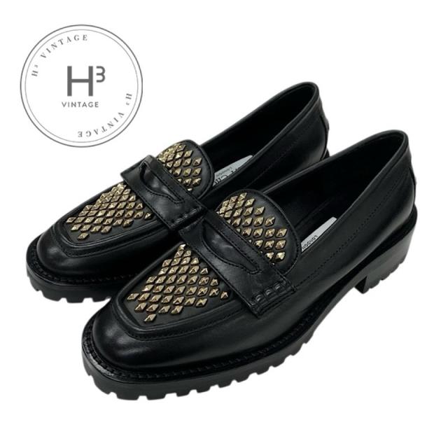 ジミーチュウ JIMMY CHOO DEANNA ローファー 革靴 靴 シューズ レザー ブラック ゴールド スタッズ フラットシューズ