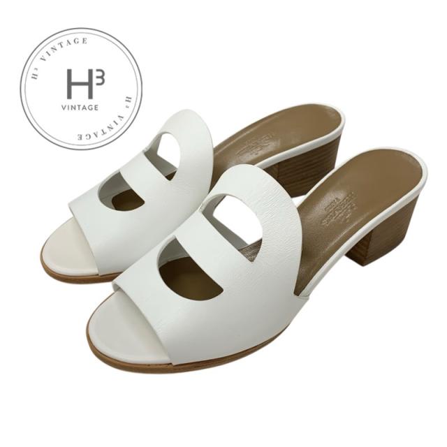 エルメス HERMES モナ サンダル 靴 シューズ レザー ホワイト ミュール