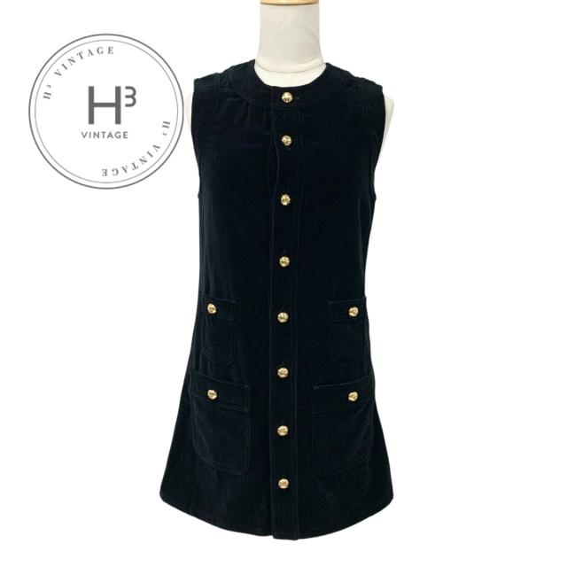 セリーヌ CELINE ワンピース コットン ブラック 黒 ゴールド トリオンフ ドレス ベロア ノースリーブ