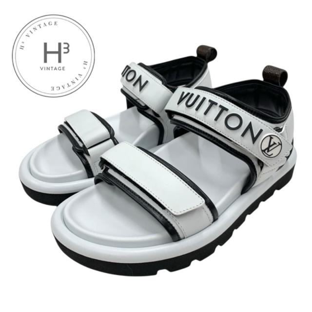 ルイヴィトン LOUIS VUITTON プールピローライン サンダル 靴 シューズ レザー ホワイト ブラック 白 未使用 スポーツサンダル ロゴ