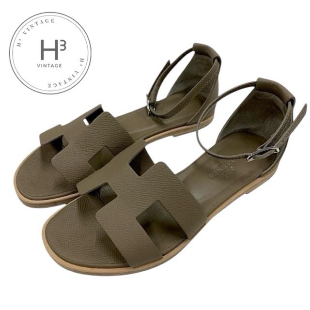 エルメス HERMES サントリーニ サンダル 靴 シューズ レザー ブラウン フラットサンダル　エトゥープ