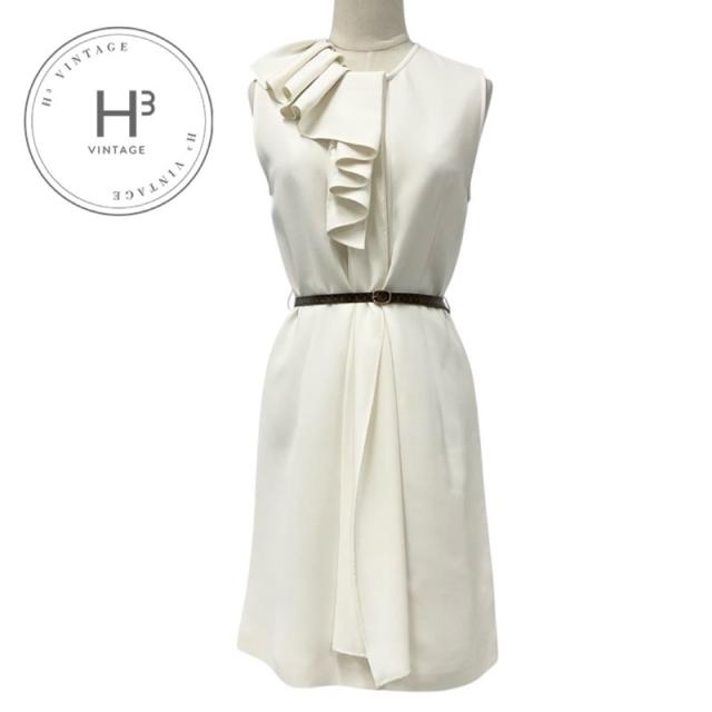 ルイヴィトン LOUIS VUITTON フラウンスカラードレス モノグラム ワンピース シルク ホワイト 白