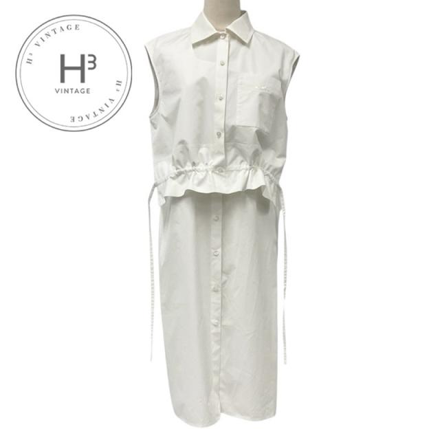 エルメス HERMES ワンピース コットン ホワイト 白 刺繍 シャツワンピース ノースリーブ