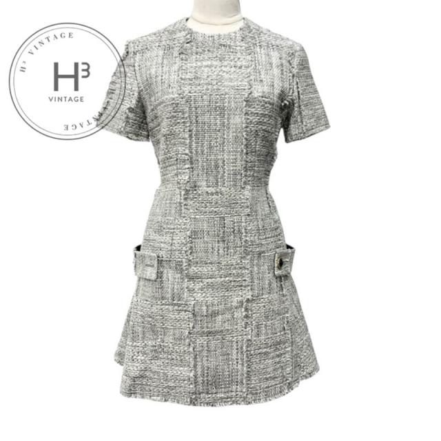 ルイヴィトン LOUIS VUITTON ワンピース コットン グレー シルバー ツイード 半袖 22SS