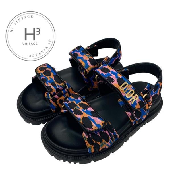 クリスチャンディオール CHRISTIAN DIOR DIORACT サンダル 靴 シューズ レザー ブラック マルチカラー ロゴ ベルクロストラップ