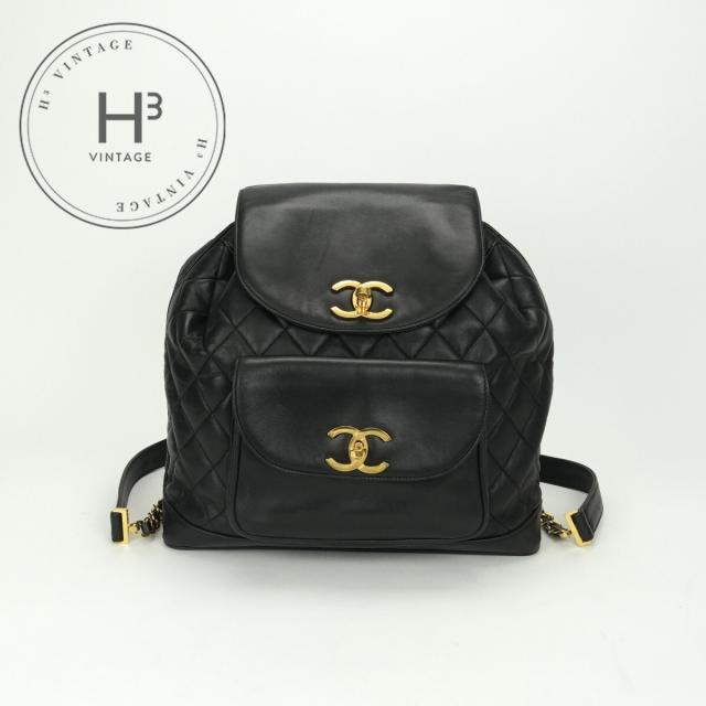 シャネル CHANEL チェーンリュック マトラッセ バッグ バックパック リュック ラムスキン ブラック black 黒 ゴールド金具 マトラッセ