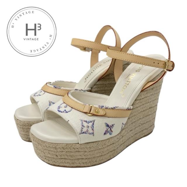 ルイヴィトン LOUIS VUITTON ヘリオスライン モノグラム サンダル 靴 シューズ ファブリック レザー ホワイト マルチカラー 白