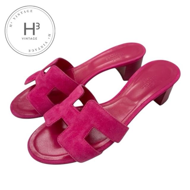 エルメス HERMES オアジス サンダル 靴 シューズ スエード ピンク ミュール