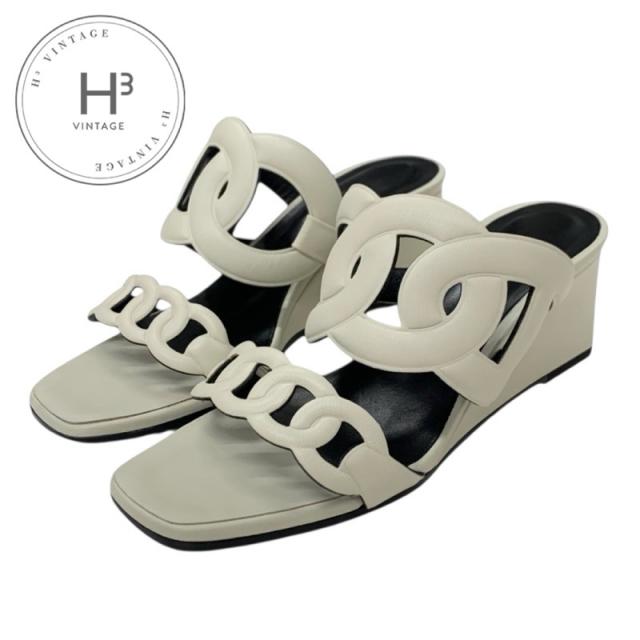 エルメス HERMES フィガリ サンダル 靴 シューズ レザー アイボリー ウェッジソール シェーヌダンクル