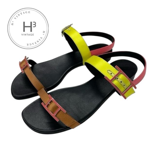 エルメス HERMES サンダル 靴 シューズ サテン マルチカラー アピバックル フラット