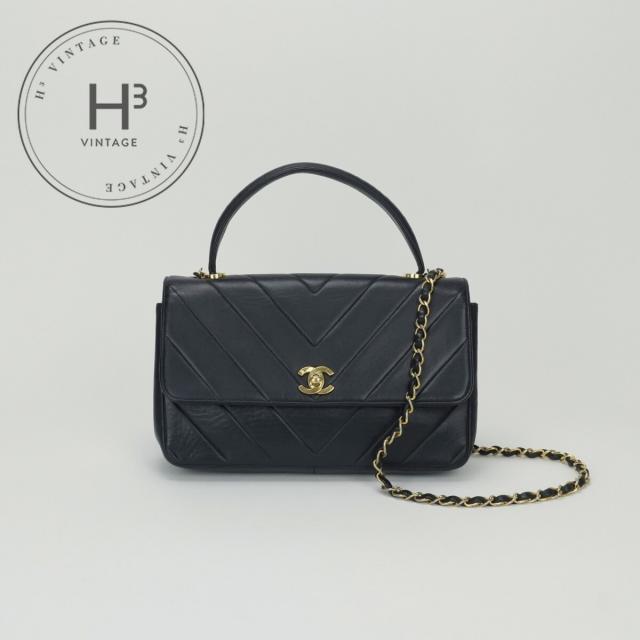 シャネル CHANEL シェブロン Vステッチ バッグ トートバッグ ショルダーバッグ ラムスキン ブラック Black 黒 ゴールド金具