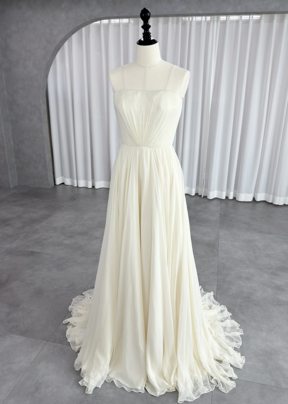 ジェニーパッカム Jenny Packham スレンダーライン ウェディングドレス アイボリー ファーストオーナー チュール ベアトップ