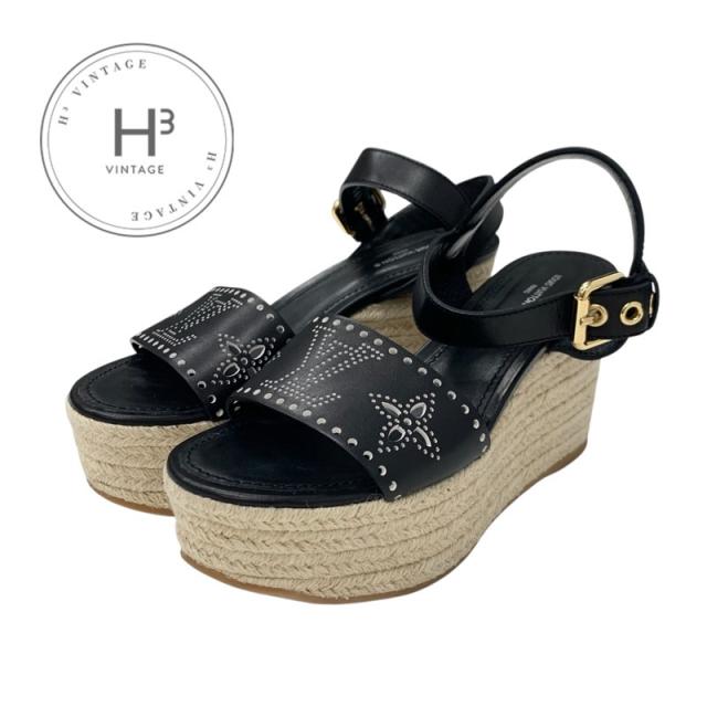 ルイヴィトン LOUIS VUITTON スターボードライン モノグラム サンダル 靴 シューズ レザー ブラック 黒 パンチング ウェッジソール