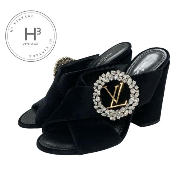 ルイヴィトン LOUIS VUITTON サンダル 靴 シューズ ベロア ブラック 黒 LVロゴ ビジュー ミュール ルイヴィトン LOUIS VUITTON サンダル 靴 シューズ ベロア ブラック 黒