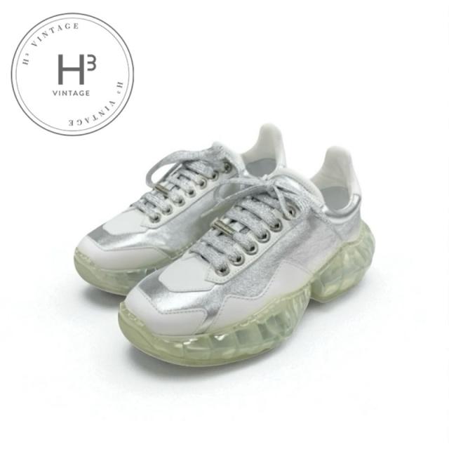 ジミーチュウ JIMMY CHOO DIAMOND スニーカー 靴 シューズ レザー シルバー ホワイト 未使用 ロゴ ラメ