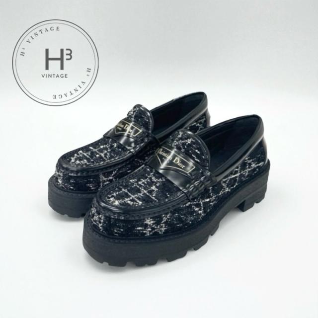 クリスチャンディオール CHRISTIAN DIOR Dior Boy ローファー 革靴 靴 シューズ ファブリック レザー ブラック ホワイト 黒