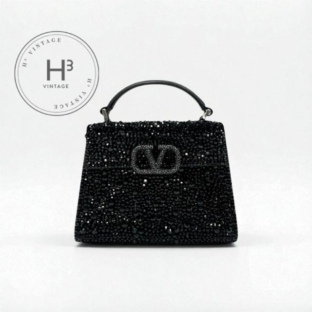 ヴァレンティノ VALENTINO ハンドバッグ ブラック Vスリング ラインストーン 2WAY スパークリング エンブロイダリー