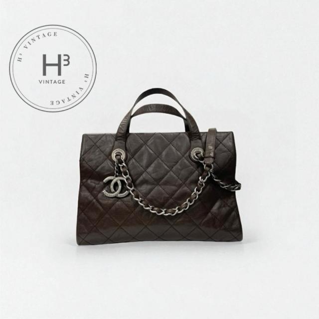 シャネル CHANEL バッグ ショルダーバッグ ブラウン シルバー ガンメタリック金具 マトラッセ キャビアスキン ココマーク チェーン