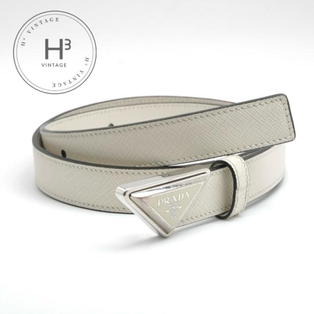 プラダ PRADA ベルト レザー ホワイト シルバー トライアングルロゴ サフィアーノ