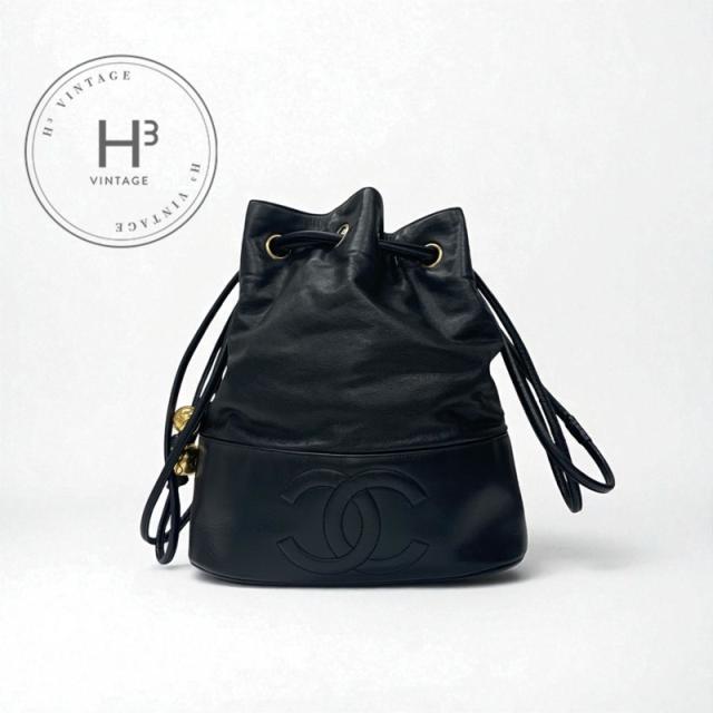 シャネル CHANEL バッグ ショルダーバッグ ブラック ゴールド ココマーク 巾着 ヴィンテージ