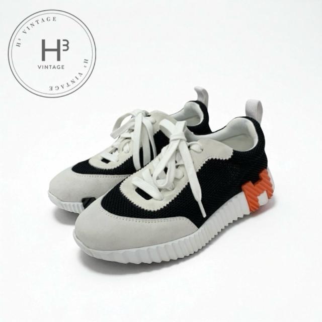 エルメス HERMES バウンシング スニーカー 靴 シューズ スエード メッシュ ブラック ホワイト オレンジ