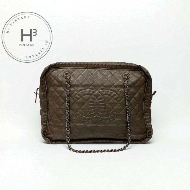 シャネル CHANEL バッグ トートバッグ レザー ブラウン シルバー ガンメタリック金具 マトラッセ ココマーク チェーン