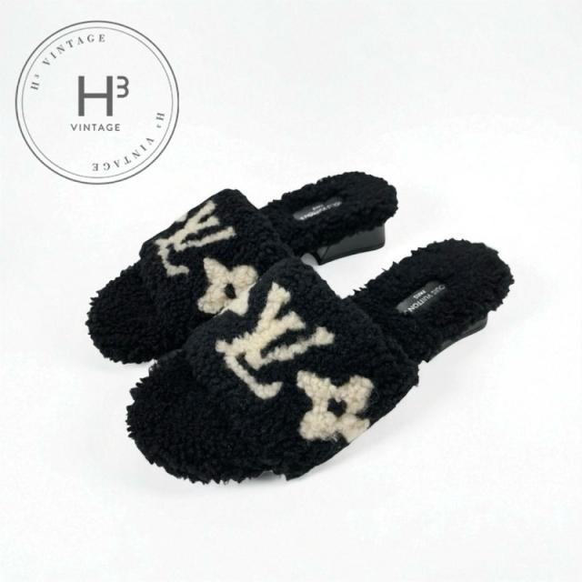 ルイヴィトン LOUIS VUITTON パセオライン モノグラム サンダル 靴 シューズ シアリング ブラック ホワイト ミュール ボア