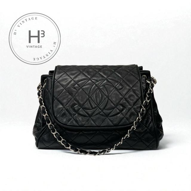 シャネル CHANEL バッグ ショルダーバッグ キャビアスキン ブラック 黒 マトラッセ ココマーク シングルフラップ チェーン