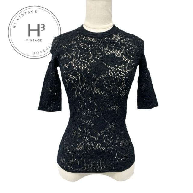 ルイヴィトン LOUIS VUITTON トップス レーヨン ブラック 黒 未使用 レース 五分袖