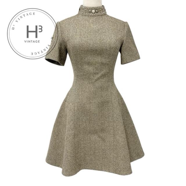 ルイヴィトン LOUIS VUITTON ワンピース ポリエステル ゴールド シルバー 21AW スタッズ ビジュー ドレス