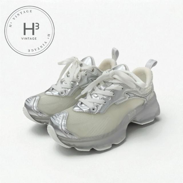 クリスチャンディオール CHRISTIAN DIOR Dior Vibe スニーカー 靴 シューズ レザー ラバー シルバー ホワイト ロゴ メッシュ