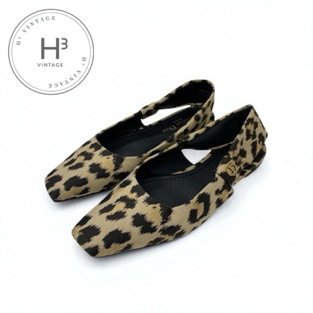 クリスチャンディオール CHRISTIAN DIOR MIZZA フラットシューズ 靴 シューズ ファブリック ベージュ ブラック レオパード ロゴ