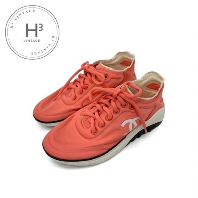 シャネル CHANEL スニーカー 靴 シューズ ファブリック ピンク系 ホワイト ココマーク