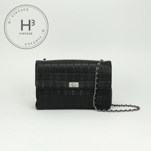 シャネル CHANEL チョコバー 2.55 バッグ ショルダーバッグ ラムスキン ブラック Black 黒 シルバー金具 シングルフラップ