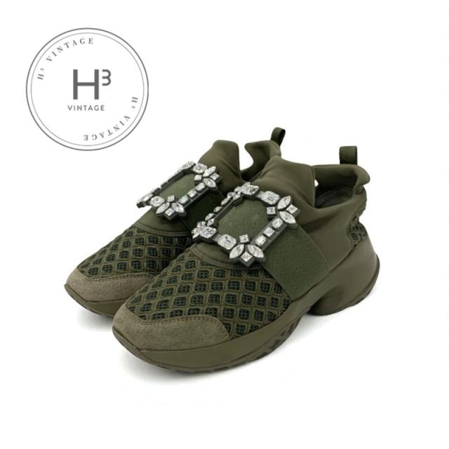 ロジェヴィヴィエ Roger Vivier ヴィヴラン スニーカー 靴 シューズ ファブリック カーキ ストラスバックル ビジュー