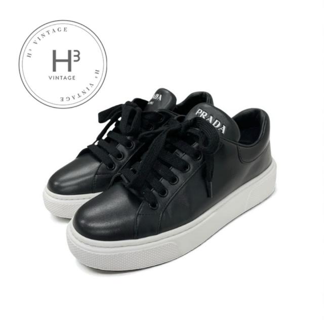 プラダ PRADA スニーカー 靴 シューズ レザー ブラック 黒 ロゴ