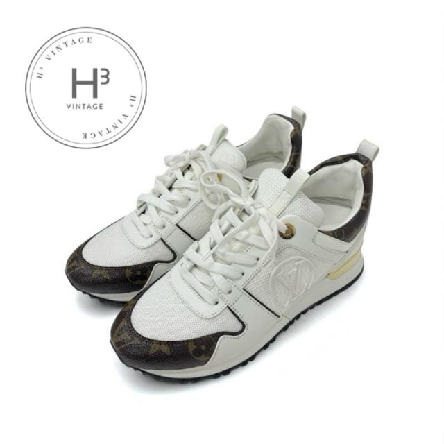 ルイヴィトン LOUIS VUITTON ランアウェイライン モノグラム スニーカー 靴 シューズ レザー メッシュ ホワイト ブラウン インヒール ロゴ