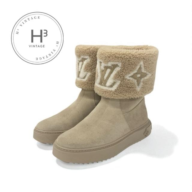 ルイヴィトン LOUIS VUITTON スノードロップライン モノグラム ブーツ ショートブーツ 靴 シューズ スエード ムートン ベージュ